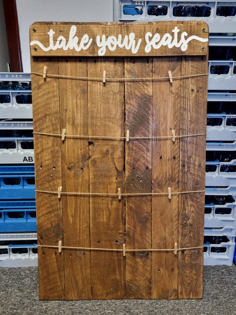 Rustic Wooden Seating Plan Board - AB Event Hire