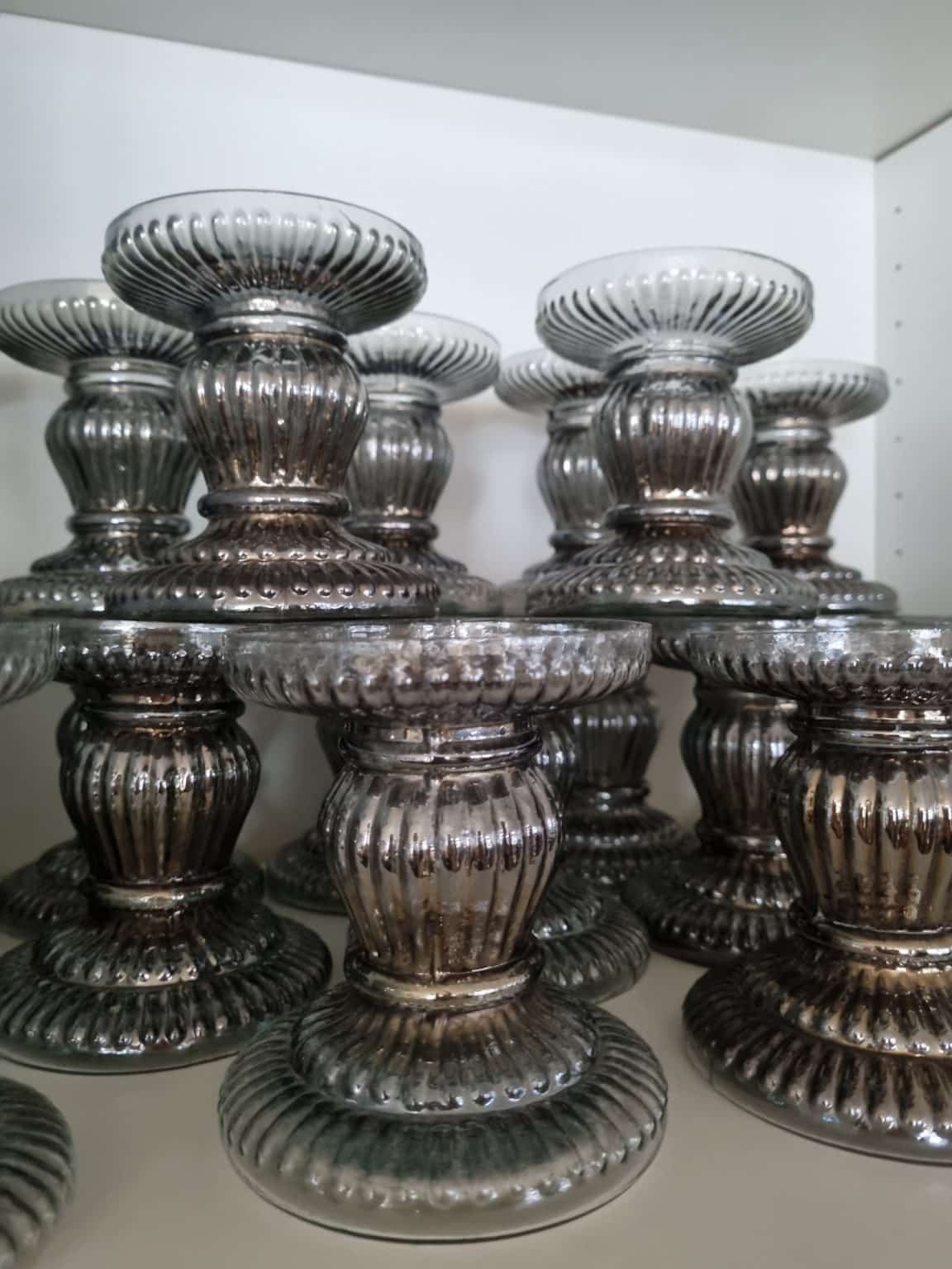 Silver Mercury Glass Pillar Candle Holder Ab Event Hire